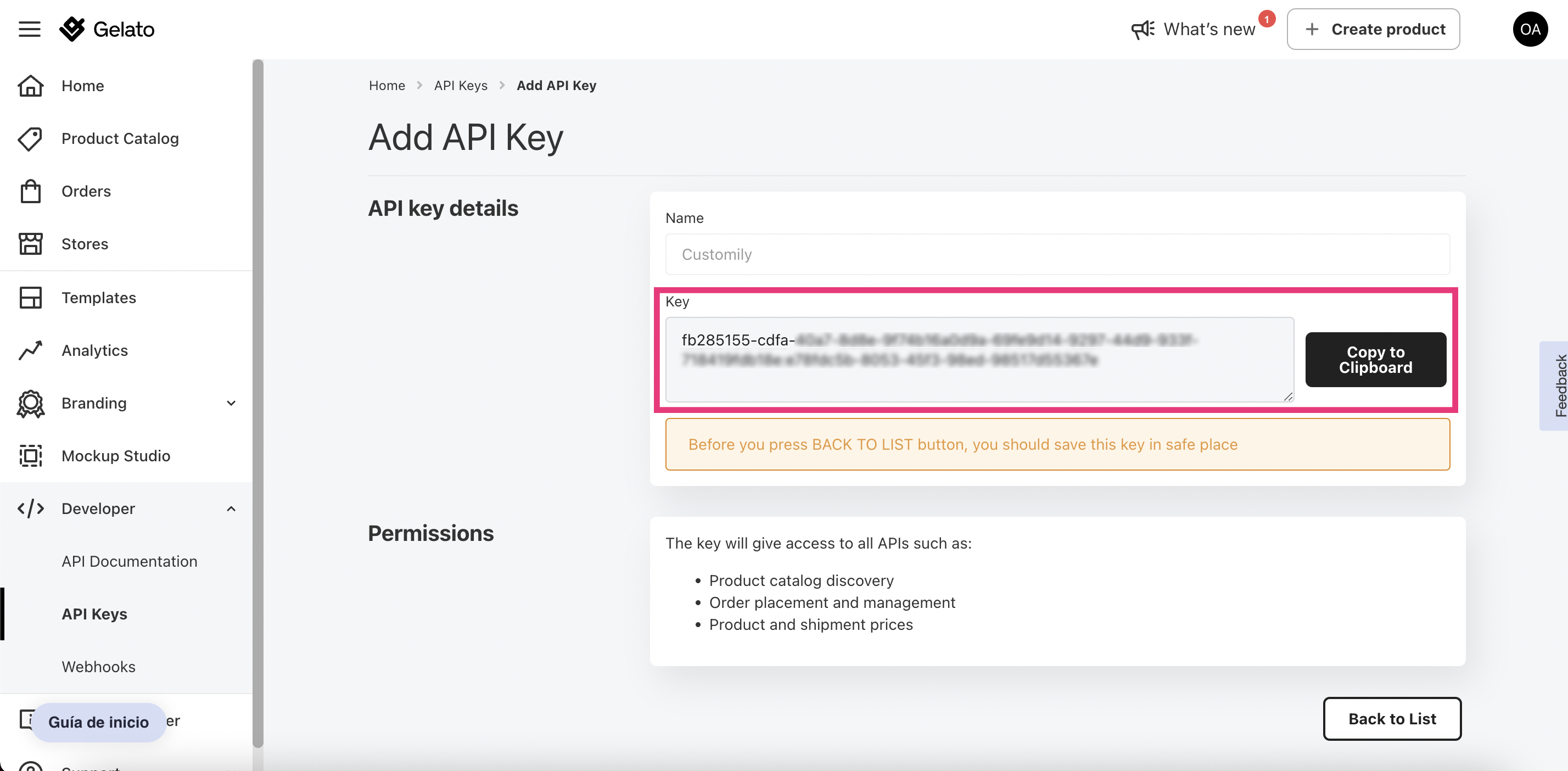 How to find the API key of POD providers – Customily